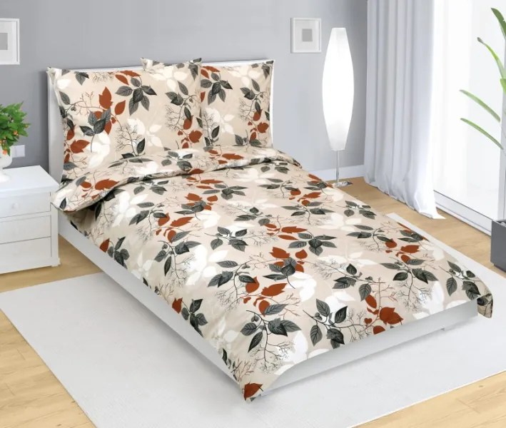 Bellatex Povlečení bavlněné Podzimní listí Oranžová,Šedá,Béžová rozměr 140x220 cm, 70x90 cm