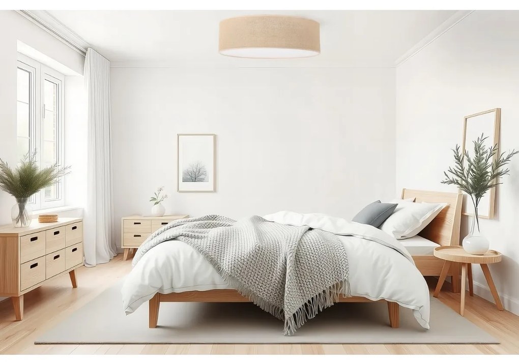 Stropní svítidlo Juta, 1x jutové stínítko, (bílé plexisklo), (fi 50cm)