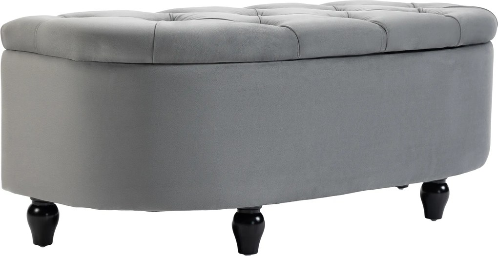 HOMCOM Lavice s úložným prostorem a otevřeným víkem, čalouněná lavice z materiálu Velvet-Touch, kaučukovník, tmavě šedá, 120x46x42cm do ložnice a pře…