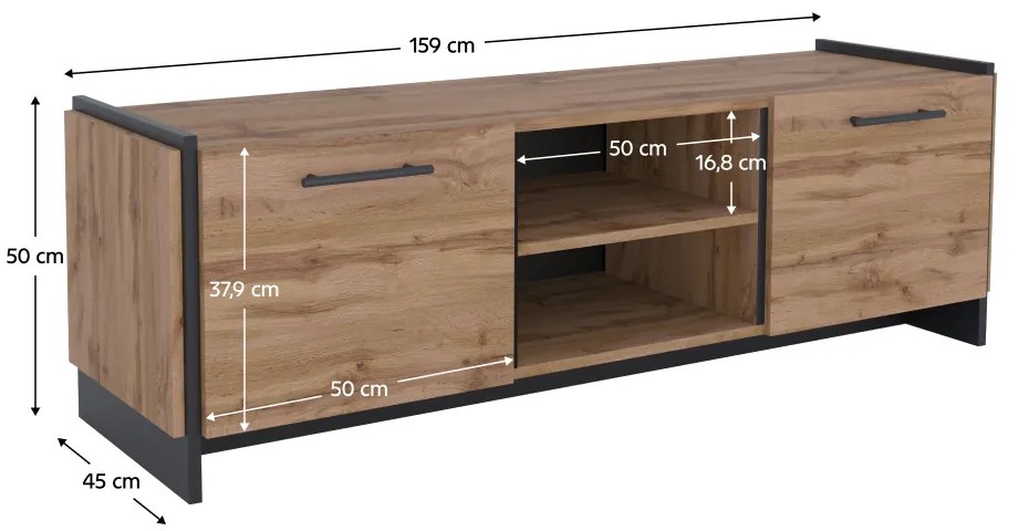 Kondela TV stolek, dub wotan/černá, AMONI 2D