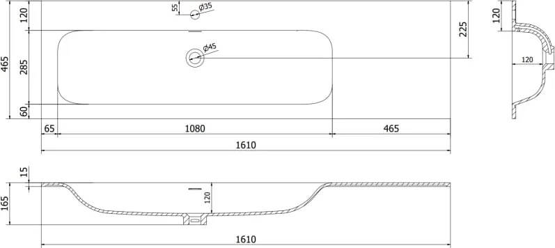Mexen Rivel koupelnová skříňka 160 cm s umyvadlem Vela levým, 2S, 1D, rýhovaná, grafit/bílá mat