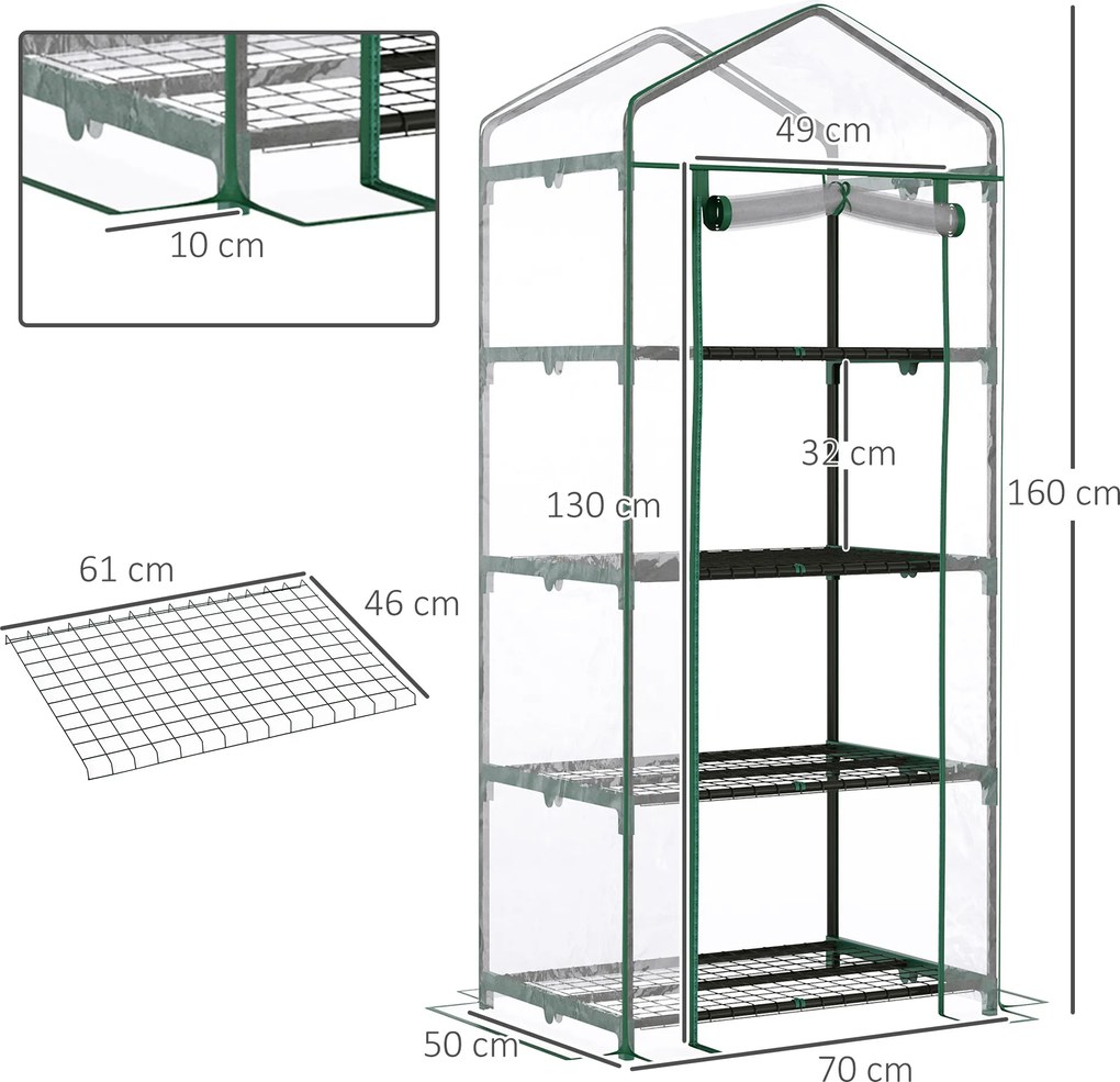 Fóliový skleník Outsunny Skleník pro rajčata se 4 policemi, chladicí rám v zelené barvě, 70x50x160cm | Aosom.de