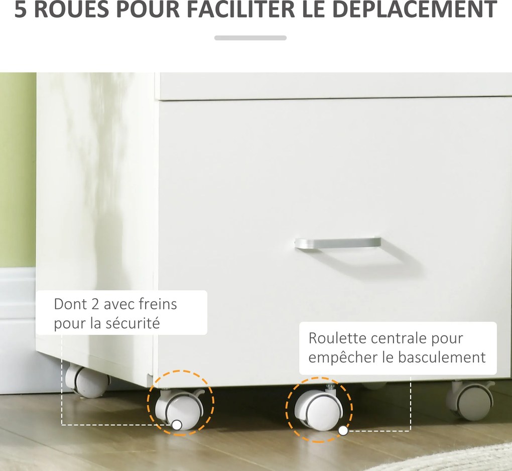 Šuplíkový kontejner na kolečkách Vinsetto - kancelářský nábytek s 2 zamykatelnými šuplíky z MDF a dřevotřísky, rozměry 43L x 45W x 72H cm, Bílý | Aoso