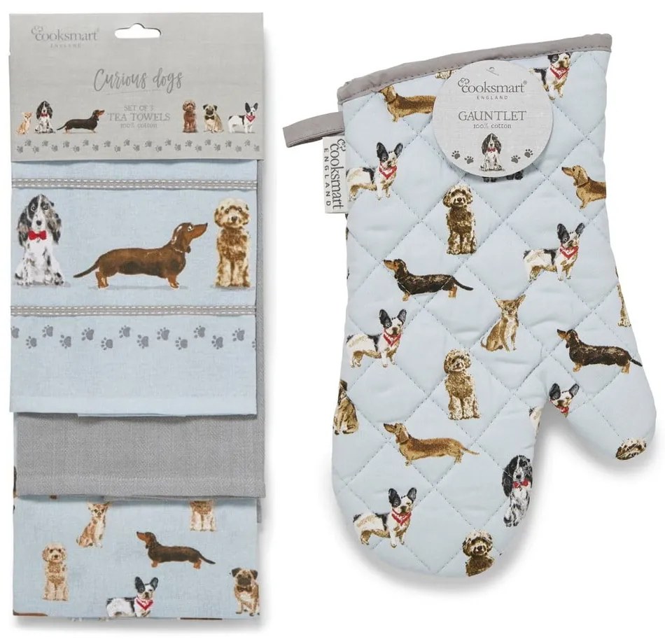 Utěrky a chňapka v sadě 4 ks Curious Dogs – Cooksmart ®