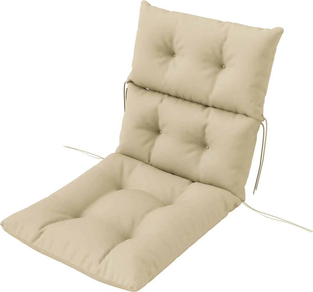 Polstr na židli Outsunny, 115x56 cm s upevňovacími popruhy a opěrkou, 10 cm silná výplň, voděodolný polstr pro domov, zahradu, kancelář, židle, béžový