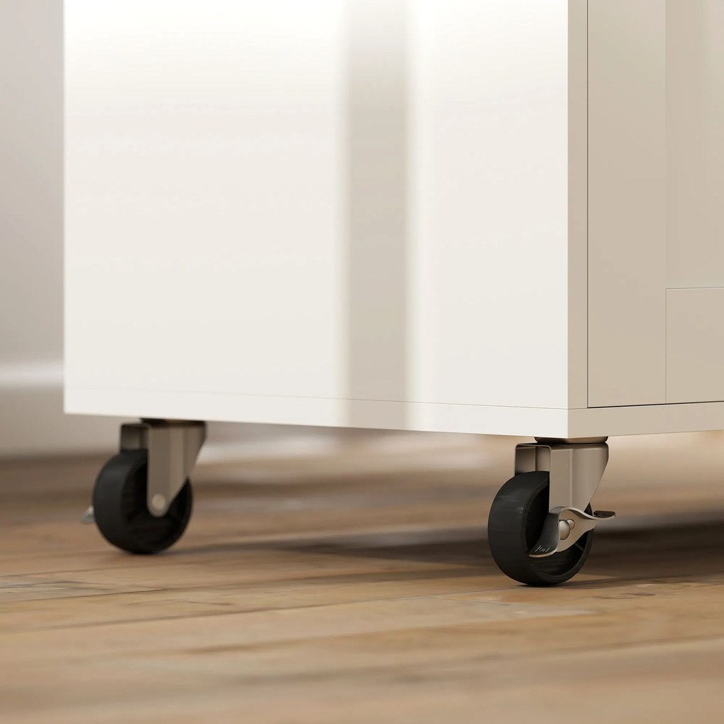 HOMCOM Kuchyňský ostrůvek, kuchyňský vozík na kolečkách, s sklápěcí pracovní deskou, zásuvkou, odkládacím prostorem, 120 x 68 x 85 cm, bílý