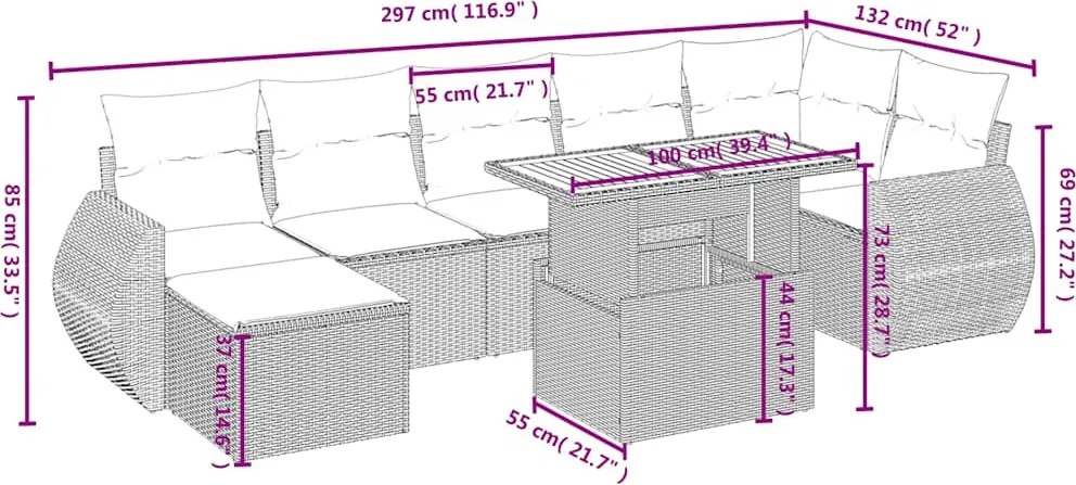 8dílná zahradní sedací souprava s poduškami černá polyratan 3275820