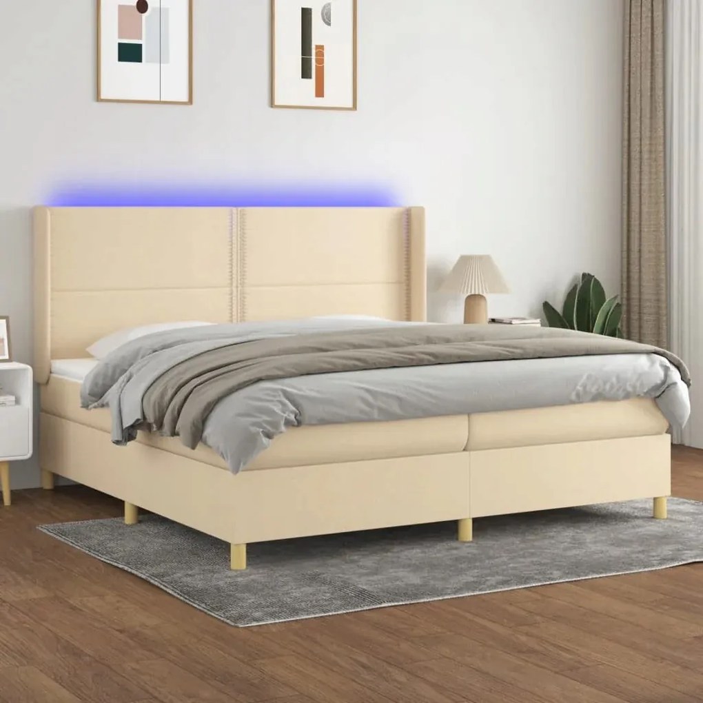 Box Spring Postel S Matrací A Led Textil Krémová Hladké s hřebíky 200 x 2