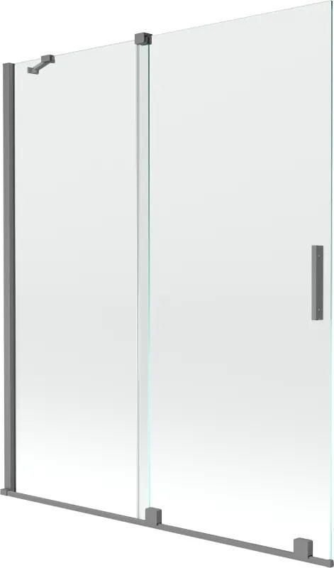 Mexen Velar, 2-křídlová posuvná vanová zástěna 140 x 150 cm, 8mm čiré sklo, broušený grafit, 896-140-000-01-95