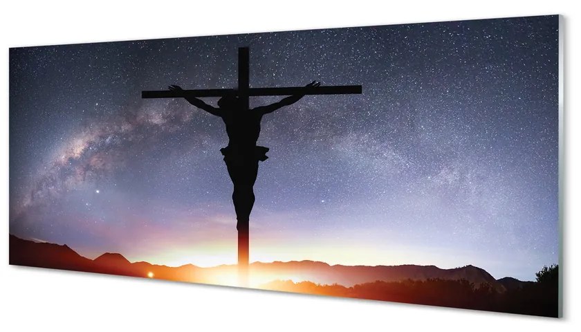 akrylový obraz Ježíš ukřižován nebe 120x60 cm