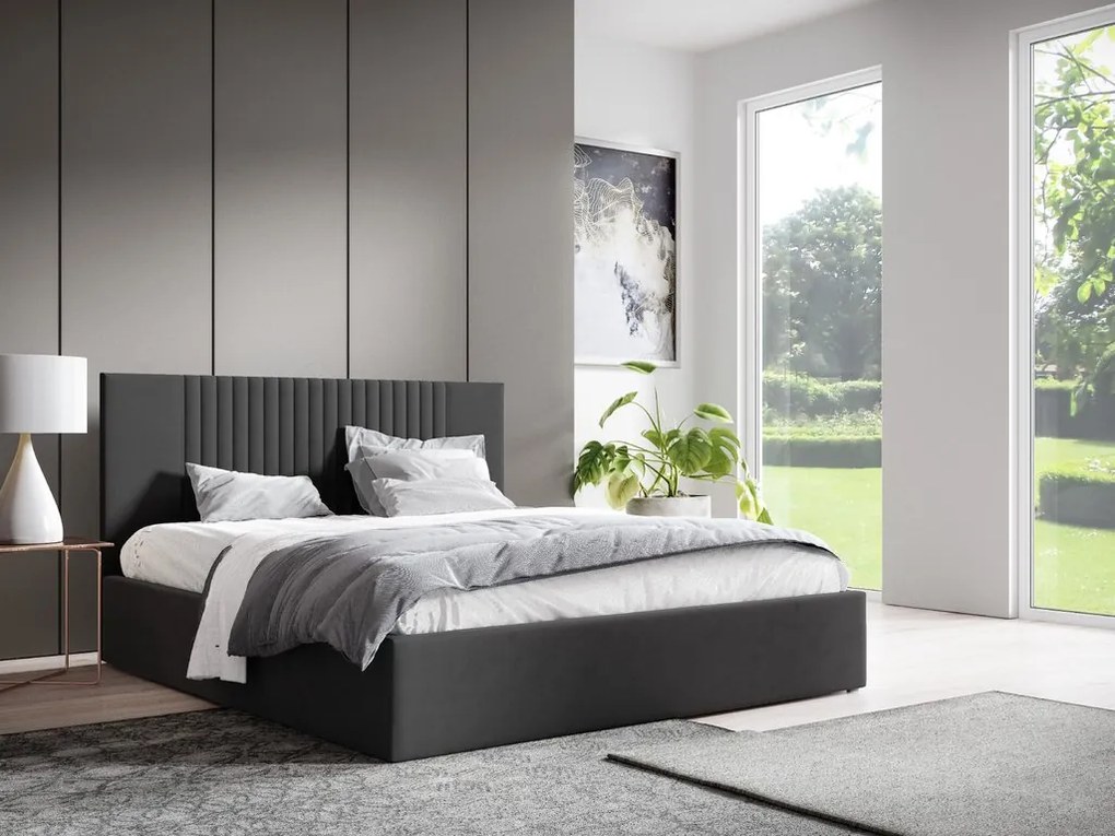 Eka Čalouněná postel LINA 160x200 cm Barva látky Trinity: Tmavě šedá (Trinity 2315), Úložný prostor: Bez úložného prostoru