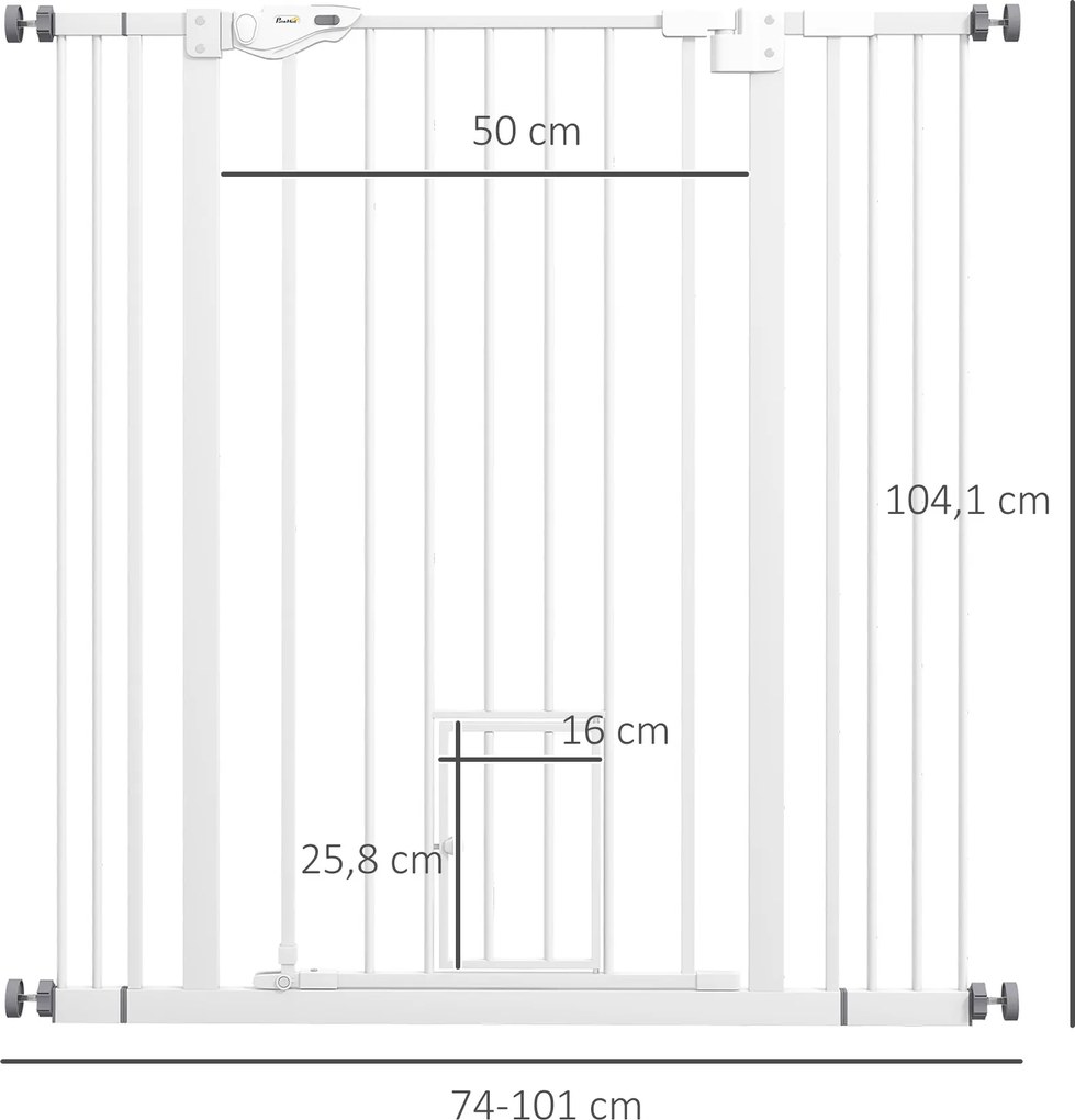 Zábrana pro psy, dvojité zamykání, samozavírací dvířka, výška 104 cm, ocel, bílá barva