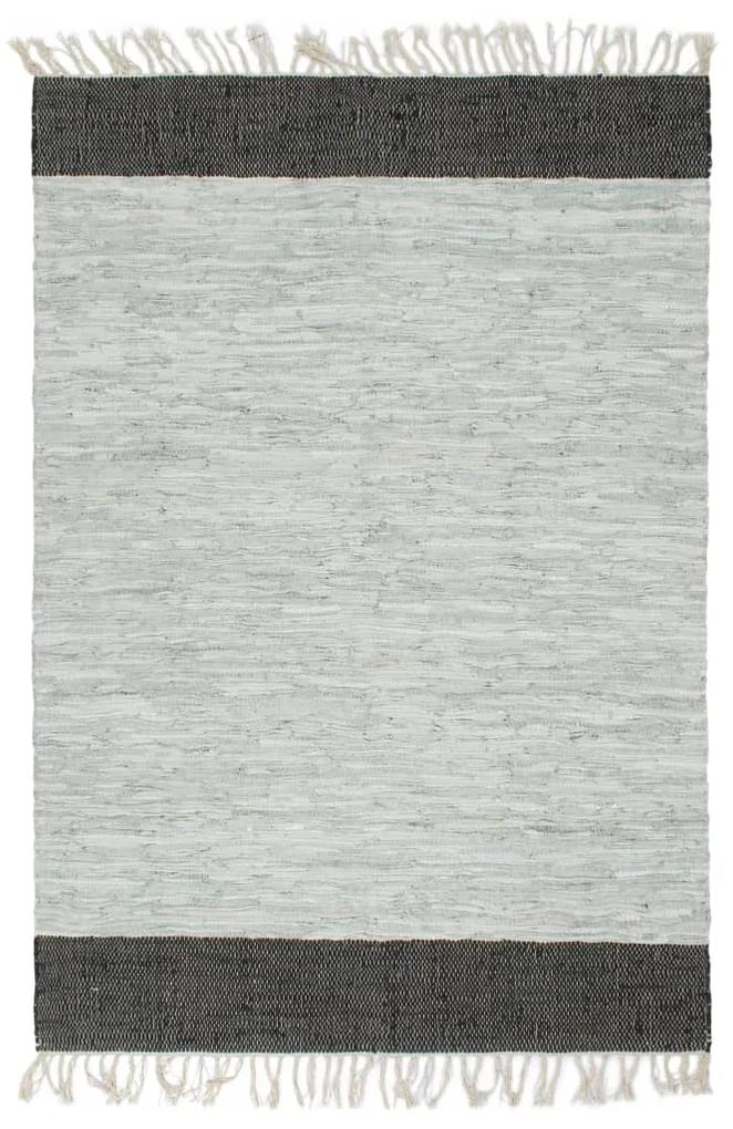133966 vidaXL Ručně tkaný koberec Chindi kůže 120x170 cm světle šedý a černý