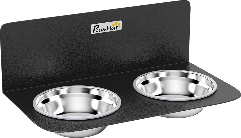 PawHut nástěnné výškově nastavitelné krmítko pro psy — 2×800 ml nerezové misky, černé