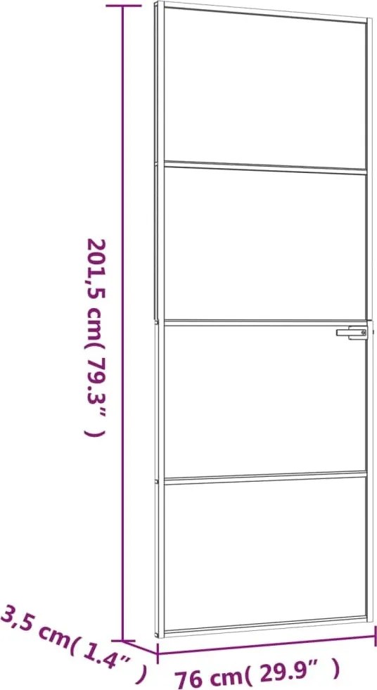 vidaXL Interiérové dveře úzké černé 76x201,5 cm tvrzené sklo a hliník [153666] Barva: Černá a průhledná a matná