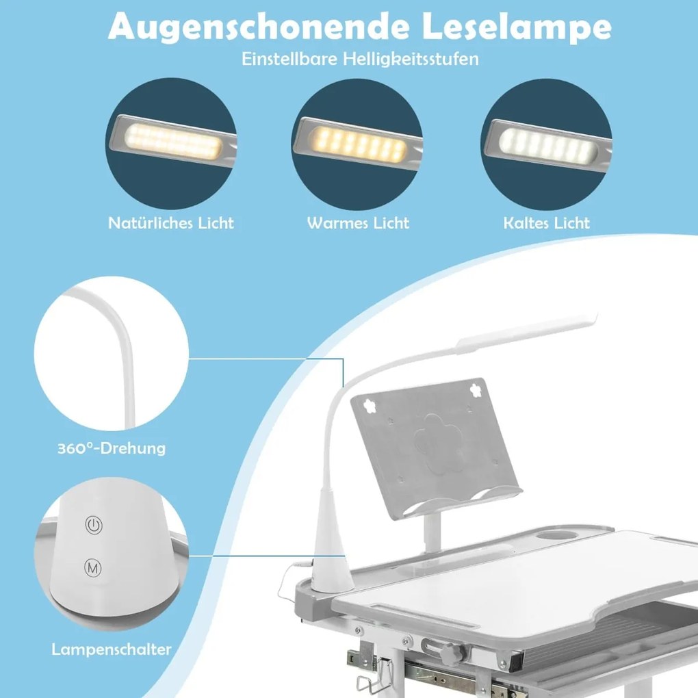 Costway Dětský stůl sada dětského psacího stolu se stojanem na knihy a LED