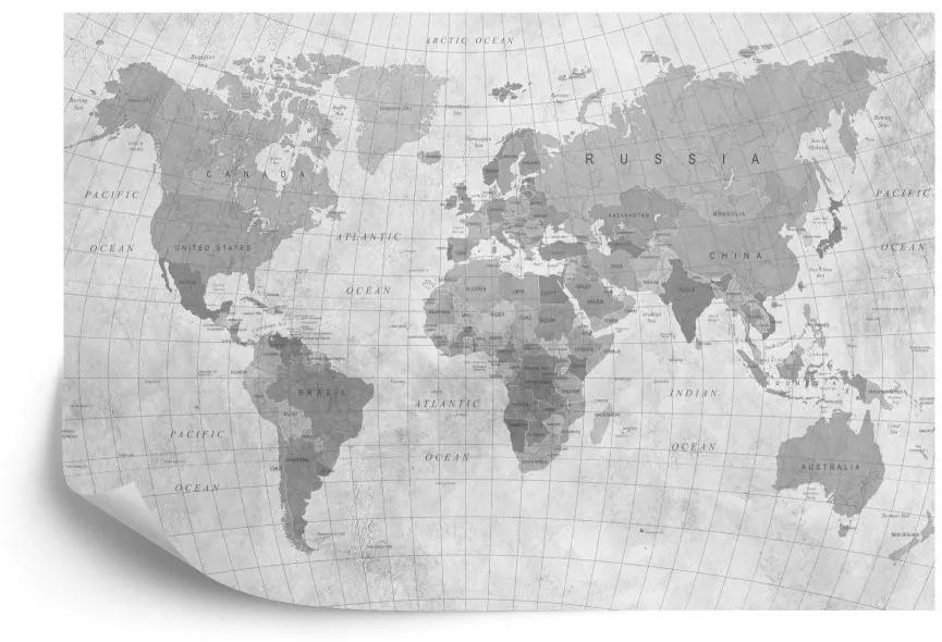 Fototapeta Mapa Světa S Texturou Monochromatický Omyvatelný vlies 90x60