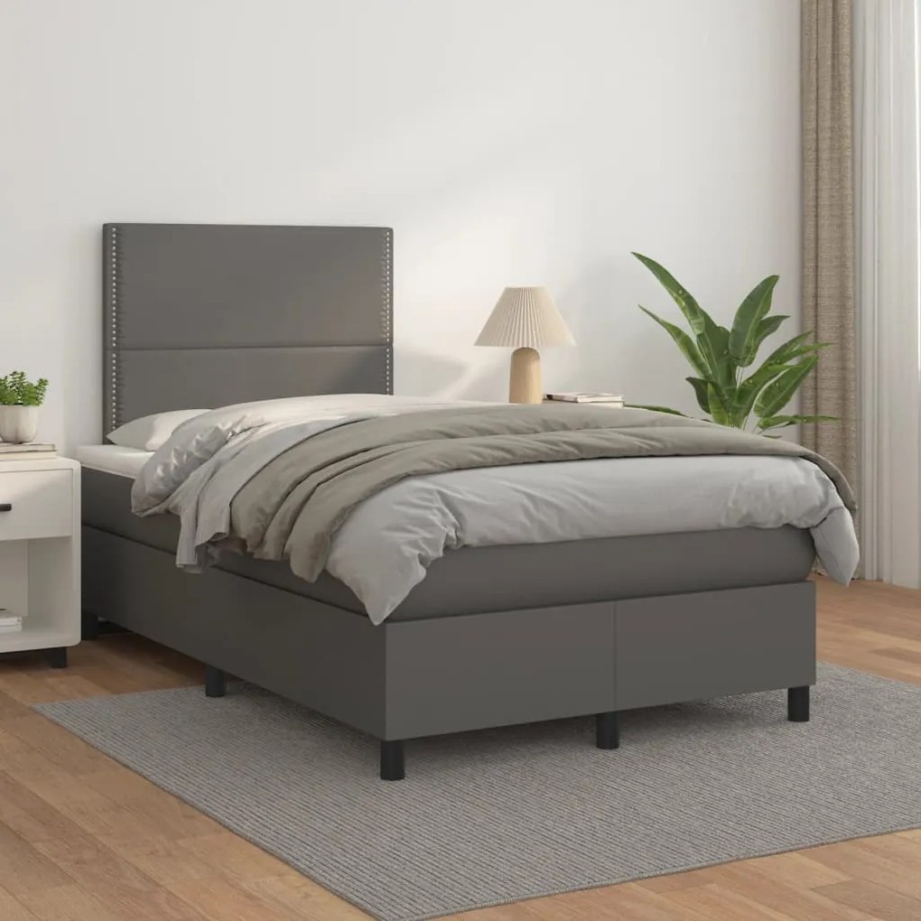 Box spring postel s matrací šedá 120x190 cm umělá kůže 3269975