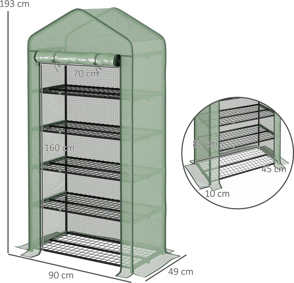 Outsunny 5-úrovňový Zahradní Skleník Pevný Skleník s 1 Rolovacím Zipem, Anti-UV, Rozšířený Design a Police pro Pěstování Rostlin a Květin 90x49x193 c…