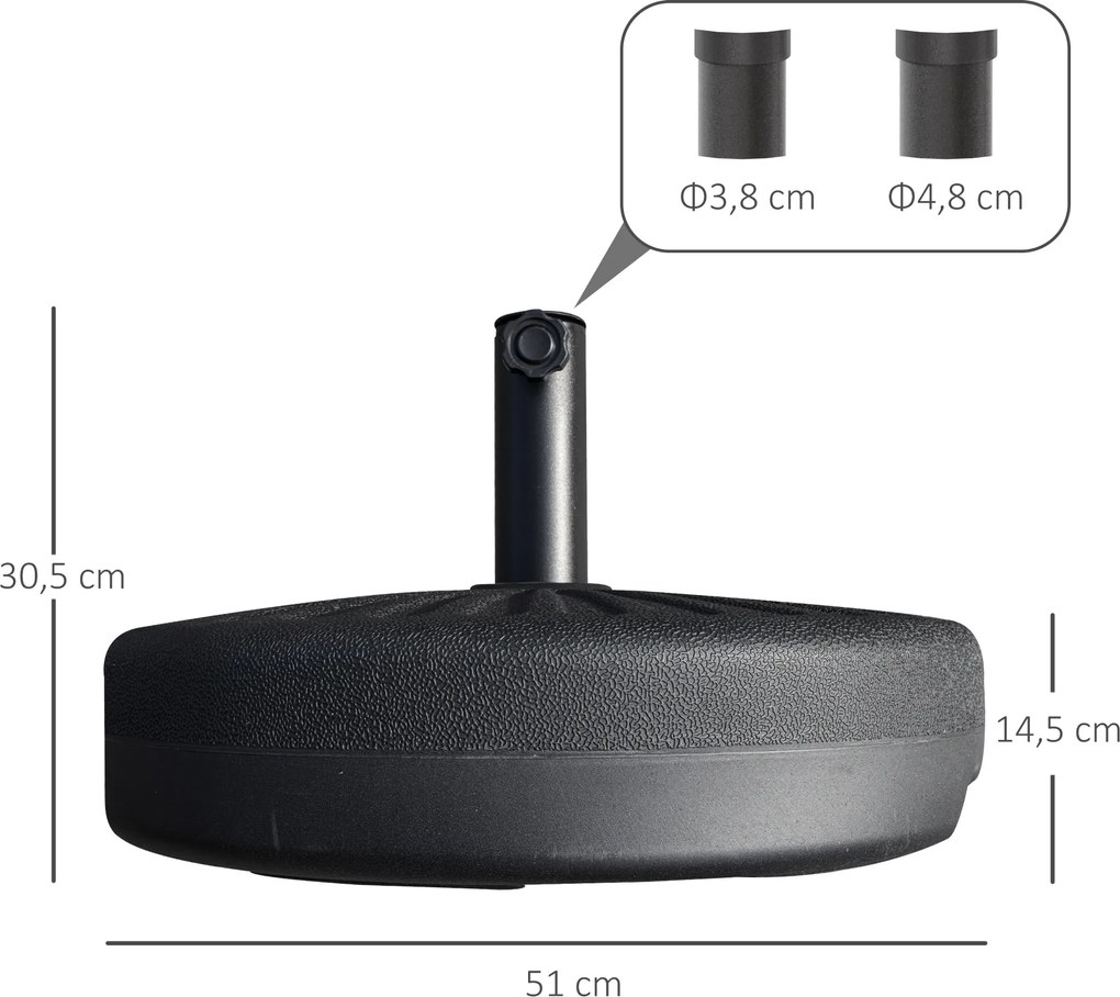 Stojan na slunečník Outsunny 22 kg pro slunečník Ø38/48 mm, černý cement, stabilní a odolný proti povětrnostním vlivům, Ø51 x 12H cm | Aosom.de