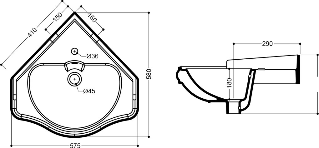 Kerasan Kerasan, RETRO keramické umyvadlo 57,5x58cm, rohové, 103201