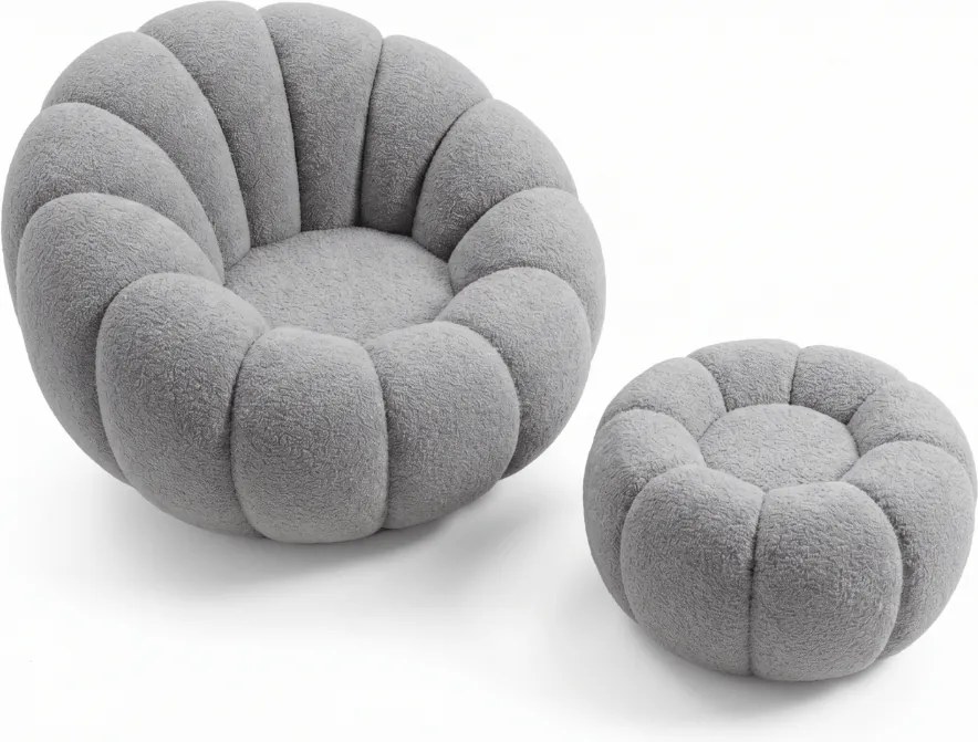 Otočné designové křeslo BLOOM s taburetem, šedá