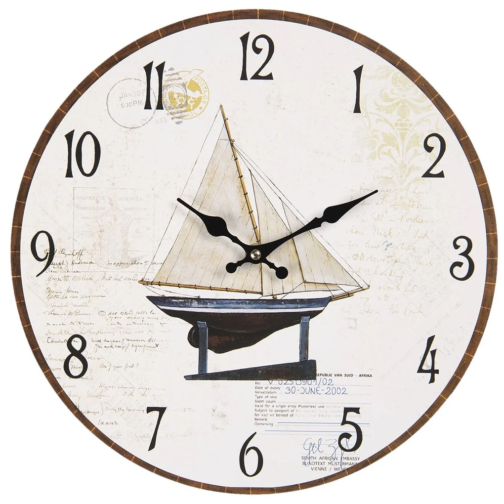 Nástěnné hodiny s loďkou a potiskem – 	Ø 34*3 cm / 1*AA