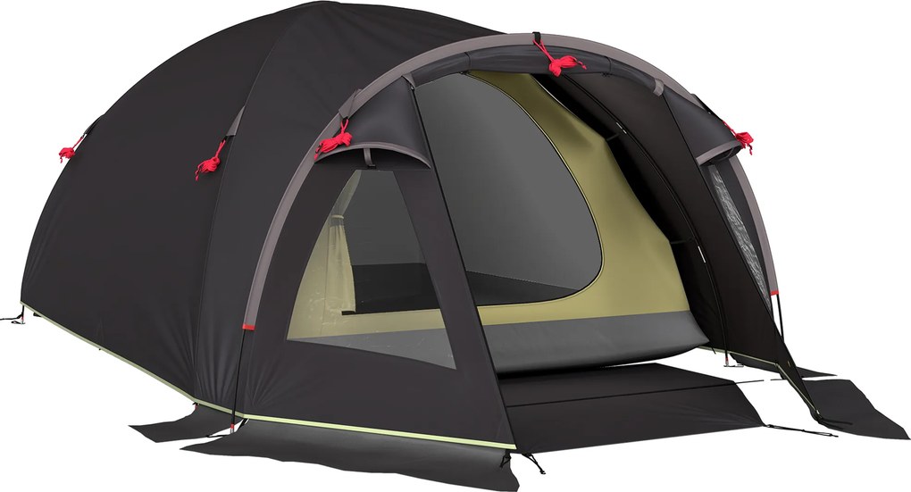 Outsunny Stan pro 4 Osoby, Lehký, Stabilní, Voděodolný UV 50+ Tunelový Stan s Markýzou, Bočními Dveřmi a Okny, Rodinný Stan s Podlážkou a Vodním Slou…