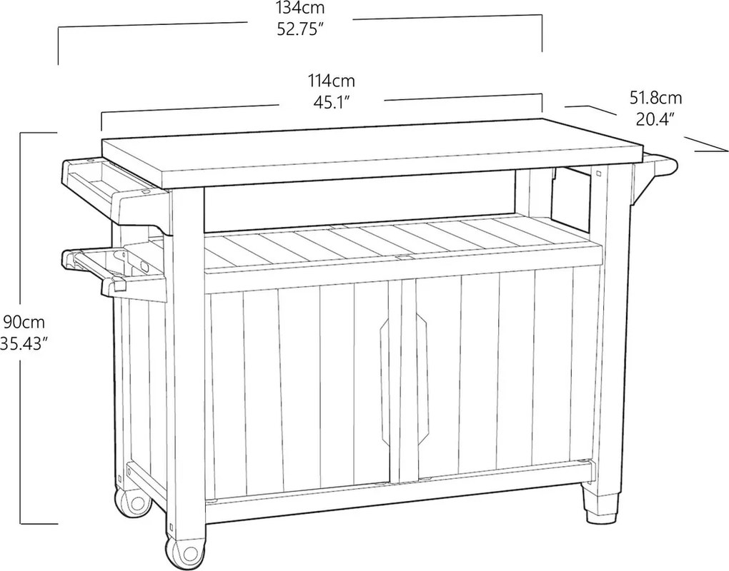 Keter Multifunkční zahradní grilovací stolek UNITY XL 207 l grafit, 134 x 52 x 90 cm