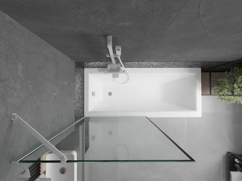 Mexen Next, vanová zástěna 1-křídlová 90 x 150 cm, fixní křídlo, 6 mm čiré sklo s černým vzorem, bílý profil, 895-090-000-00-70-20