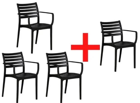 Plastová bistro židle SLENDER, černá, 3+1 ZDARMA