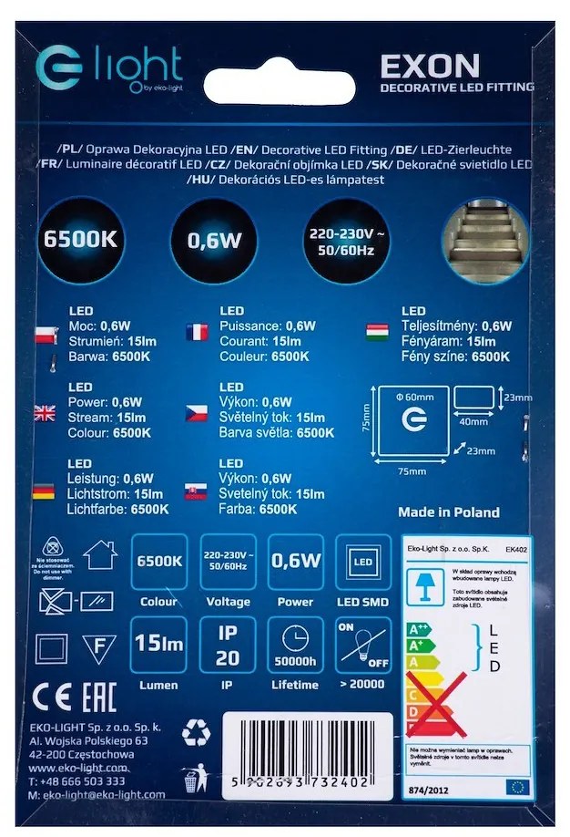 Schodišťové LED svítidlo Exon, 1x LED 0,6w, 6500k, s