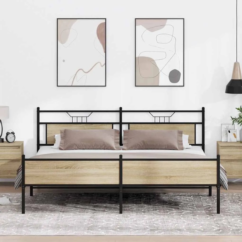 Kovový rám postele bez matrace dub sonoma 200 x 200 cm 3325128