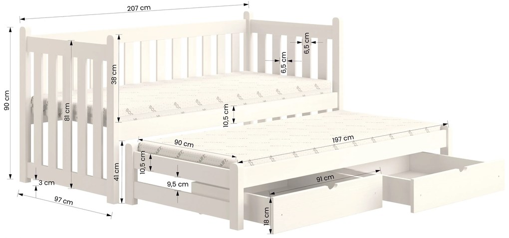 postel přízemní výsuvná Swen s zásuvkami - Bílý, 90x200