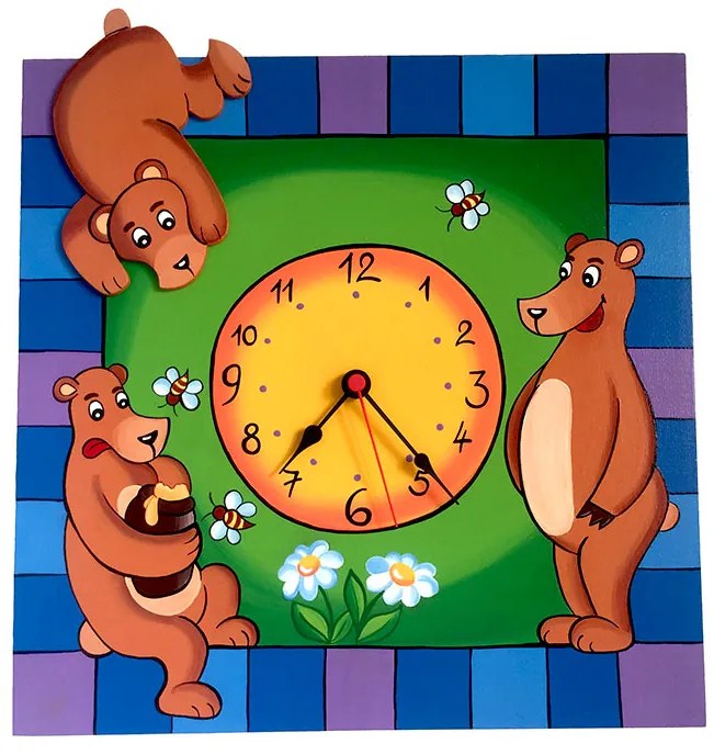 Ručně malované dětské hodiny Medvídci tiché