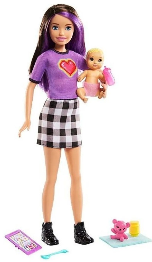Barbie chůva violet + miminko s doplňky, mattel grp11