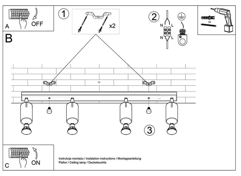 Bílé stropní svítidlo Sollux Etna 4L