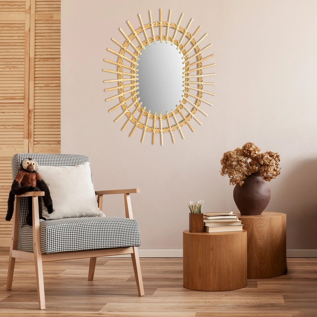 Tutumi, nástěnné zrcadlo Boho 57x49 cm QDJ5749, světle hnědá, HOM-02819