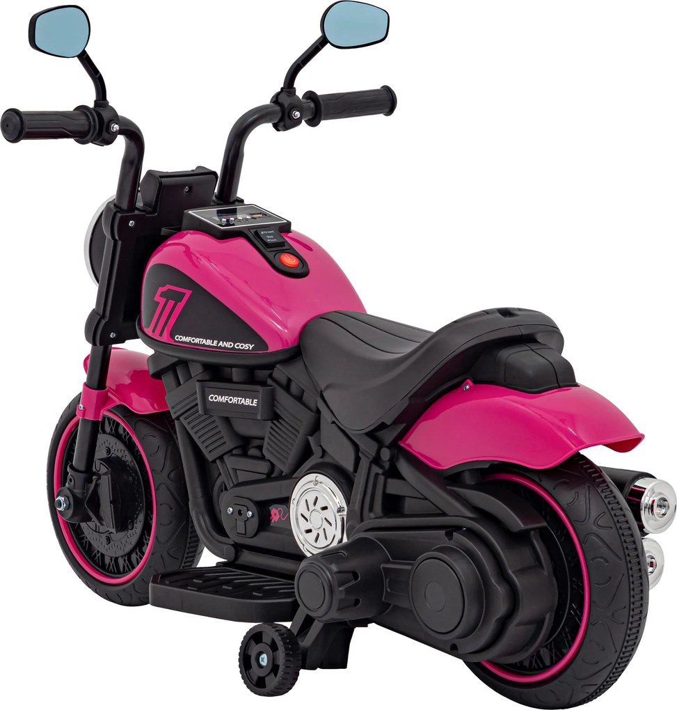Ramiz Elektrická motorka Chopper FASTER pro děti růžová + FM rádio + audio panel + LED