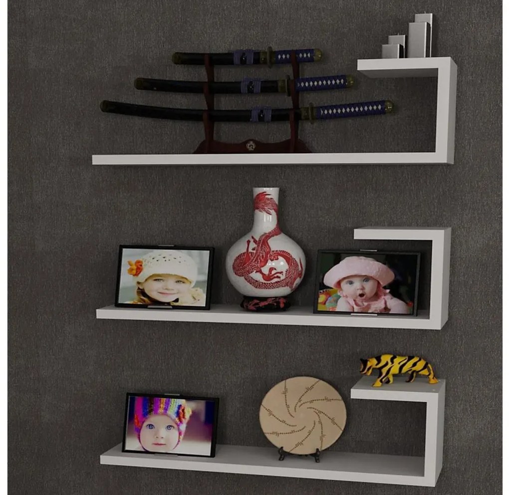 SADA 3x Nástěnná police EMILY 18x60 cm bílá