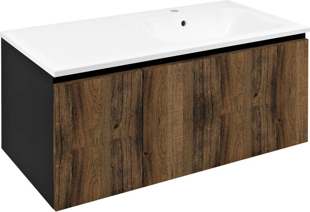 Sapho Lorea - Umyvadlová skříňka 100x46x52 cm, 1x dvířka, 1x zásuvka, pravá, dub collingwood/matná černá LE070-1935-R-03