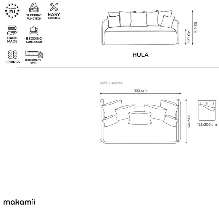 Světle hnědá sametová rozkládací/s úložným prostorem pohovka 225 cm Hula – Makamii