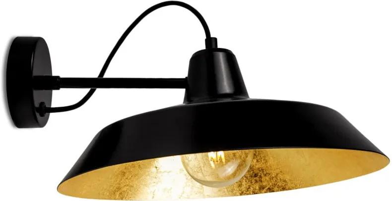 Černé nástěnné svítidlo s detailem ve zlaté barvě Bulb Attack Cinco Basic