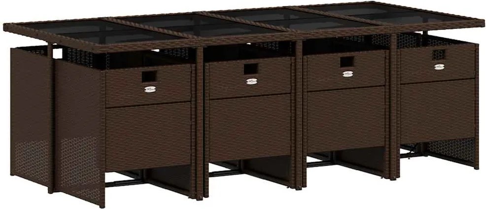 9dílný zahradní jídelní set s poduškami hnědý polyratan 3210561
