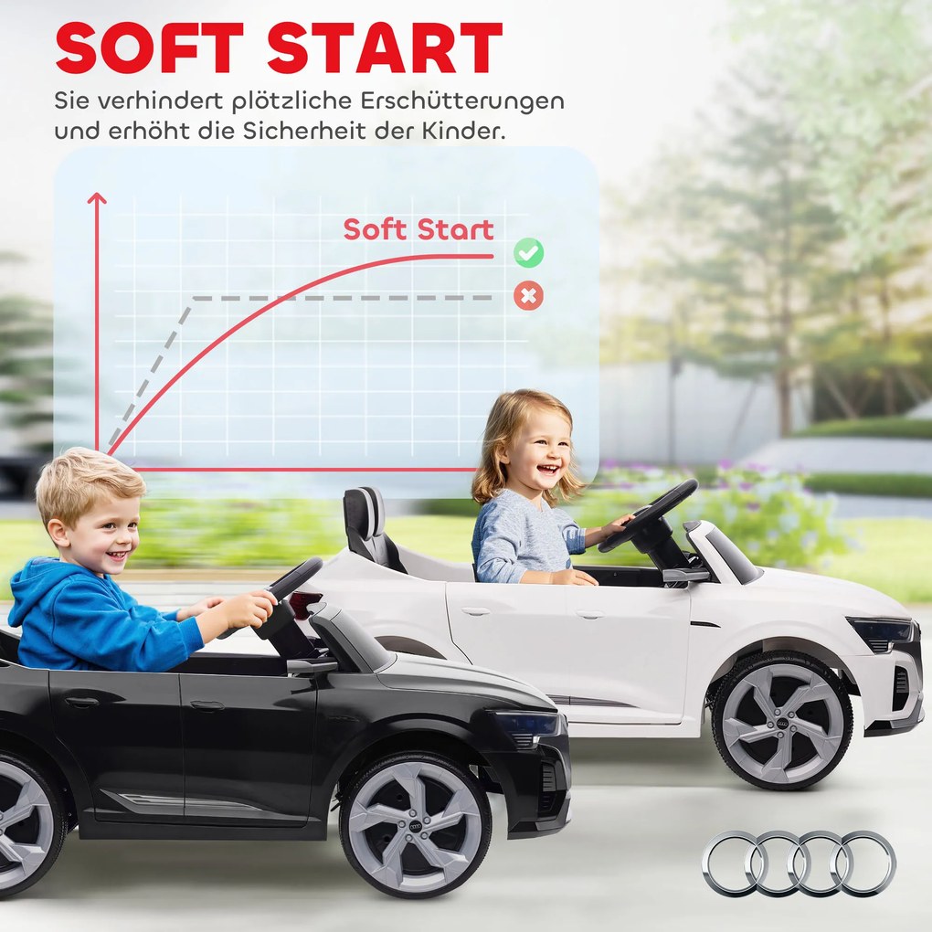 AIYAPLAY Elektrické auto pro děti od 3 let Audi Q8 Etron Sportback 12V s dálkovým ovládáním, pružným odpružením kol, jasnými světly, klaksonem a hudb…