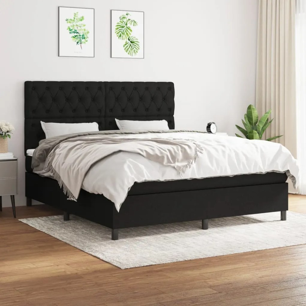 Box spring postel s matrací černá 160x200 cm textil 3142027