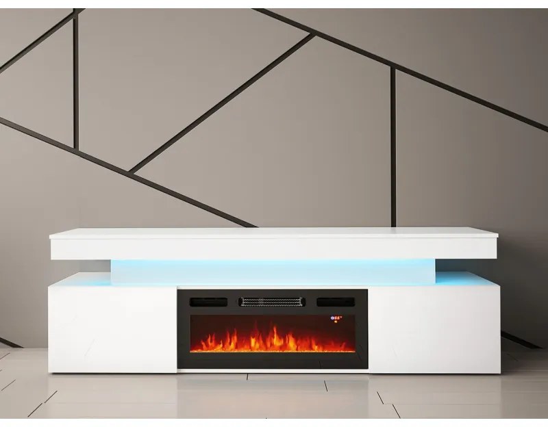 TV skříňka s krbem Lestirola EF 2D 190, Barva:: bíla / bíly lesk