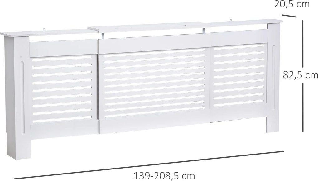 HOMCOM Rozkládací Kryt Radiátoru s Moderním Designem 139-208,5 x 20,5 x 82,5 cm MDF Bílá