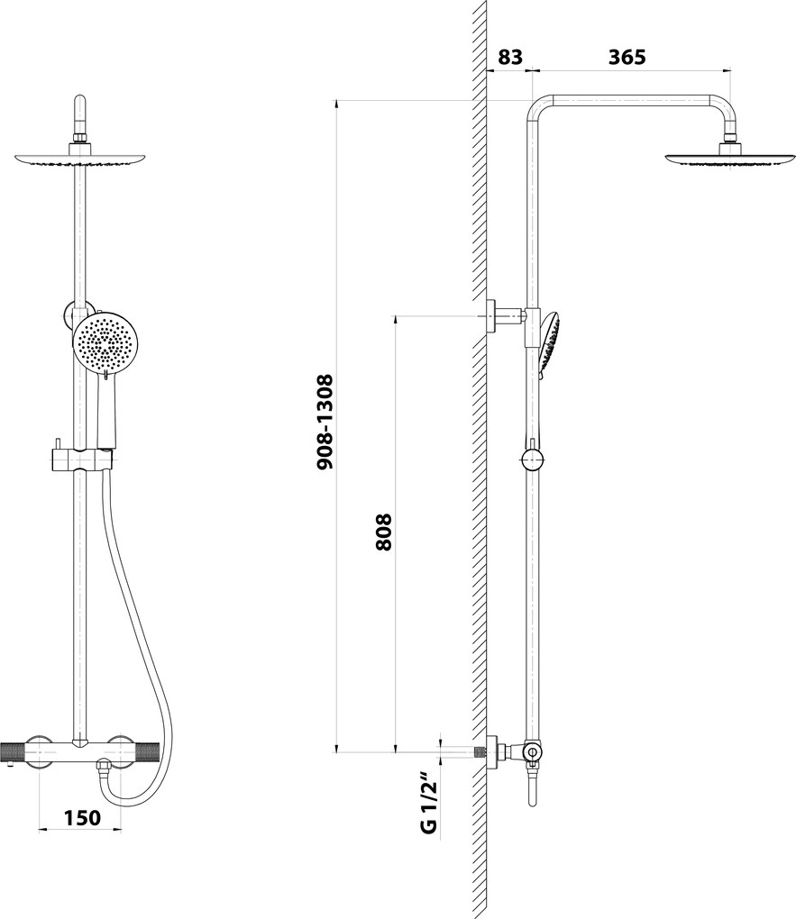 Sapho, SOLARIS sprchový sloup s termostatickou baterií, černá matná, WD139G