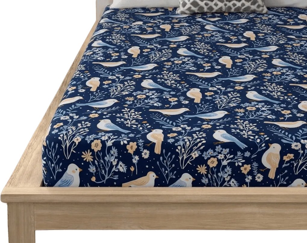 Prostěradlo z mikrovlákna DENIM BIRDS modré 90x200 cm